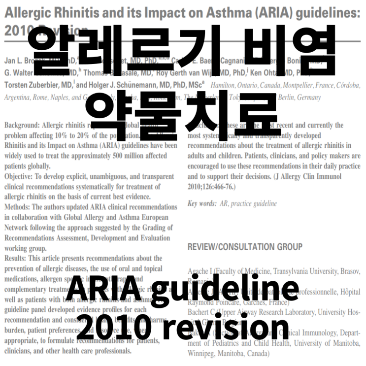 ARIA guidelines(2010 Revision) : 알레르기 비염 약물치료(항히스타민제, 항류코트리엔제, 스테로이드 ...
