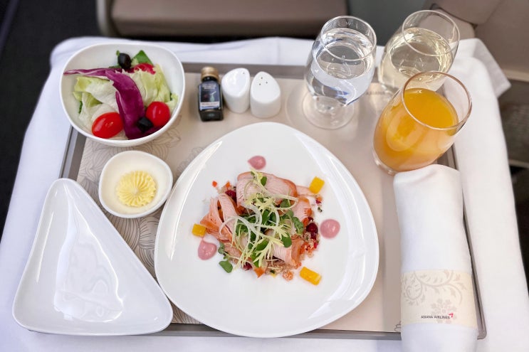 인천 - 방콕 아시아나항공 OZ741 / OZ742 비즈니스클래스(비즈니스 스마티움) 기내식 및 탑승 후기 : 네이버 블로그