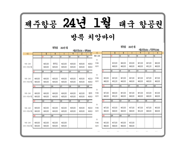 제주항공 24년 1월 태국 특가 항공권 정리 방콕 치앙마이 여행 제주에어 비행기 네이버 블로그
