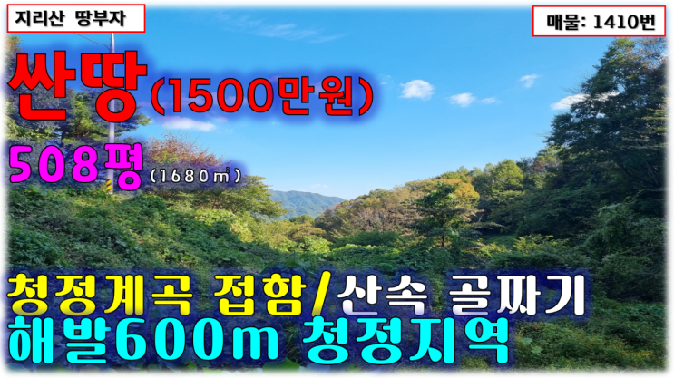 해발600m 산속 골짜기 청정계곡 접한 함양 땅 매매1500만원 508평1680㎡함양부동산함양토지매매함양군 백전면