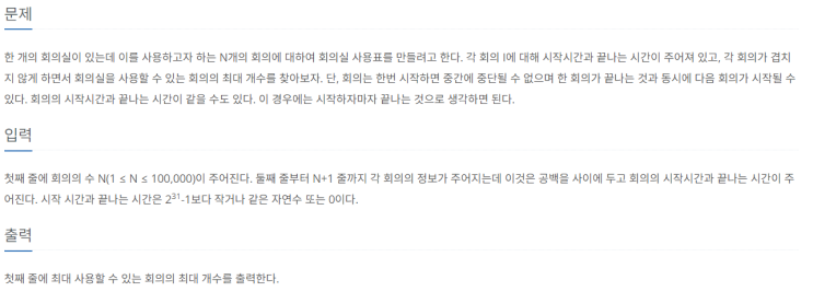 [BOJ/백준]1931번 회의실 배정 (그리디 알고리즘 with 파이썬) : 네이버 블로그