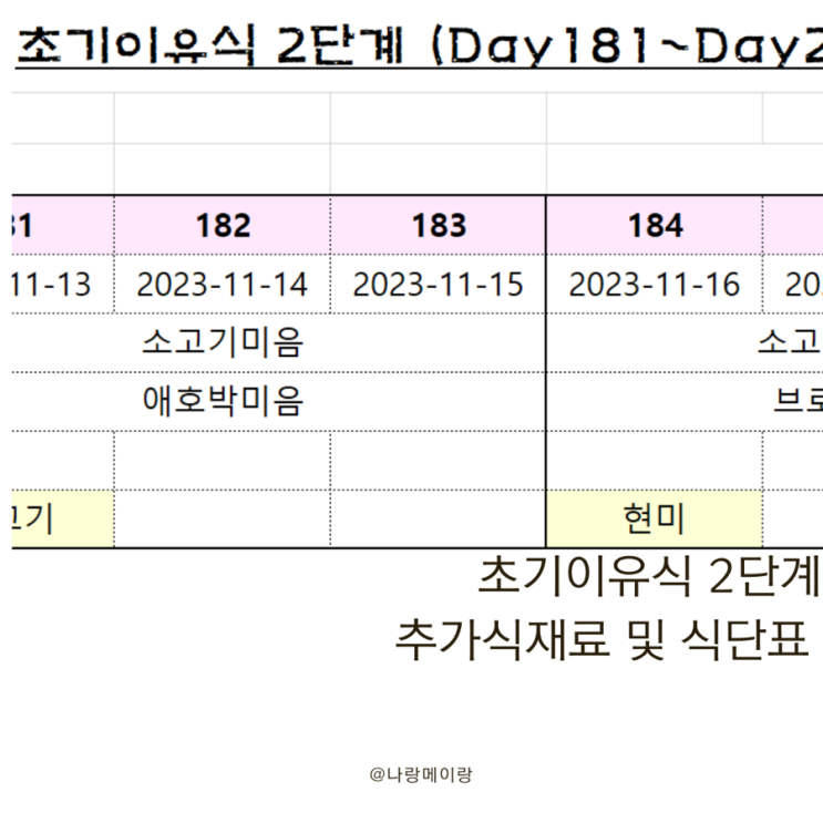 6개월아기 초기 이유식 2단계 식단표 181일~210일 1단계 이유식 식단표 파일 포함 네이버 블로그