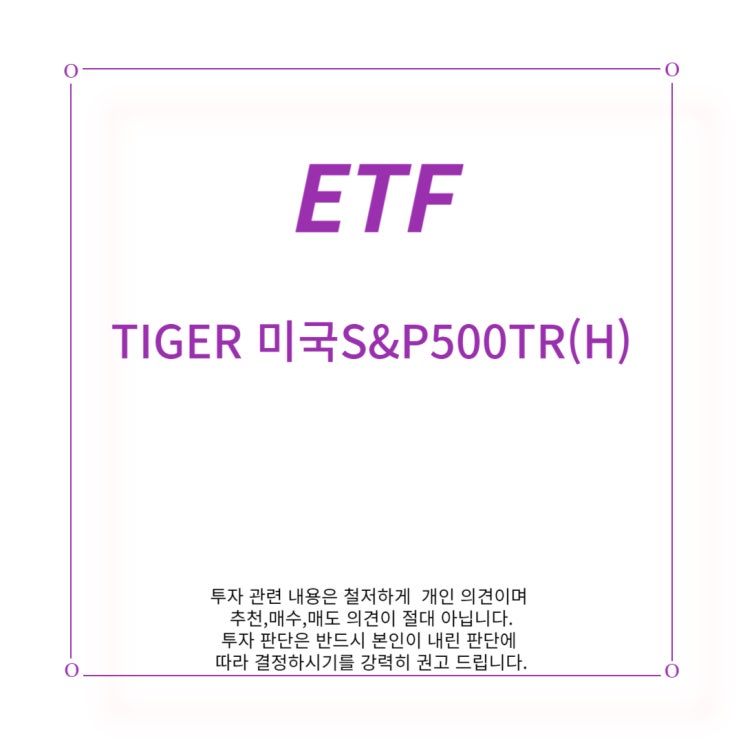 [ETF] TIGER 미국 S&P 500 TR(H) : 네이버 블로그