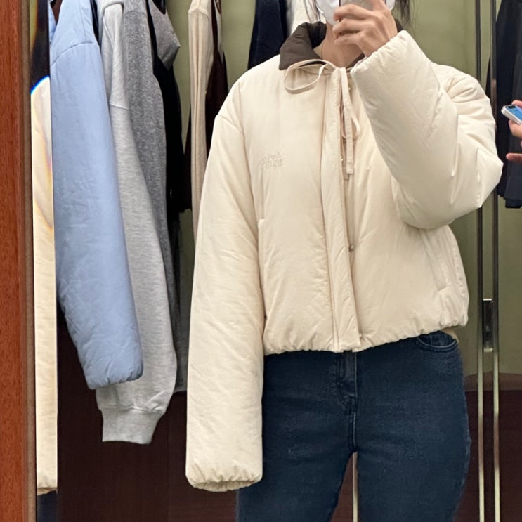 더현대 아비에무아 팝업 겨울신상 패딩 color block puffer jacket 브라운 블루 아이보리 실물 피팅 : 네이버 블로그
