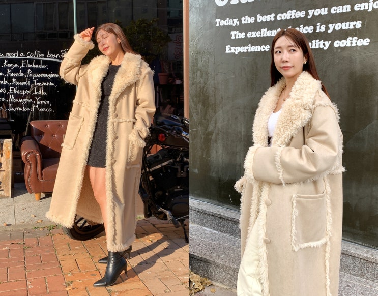 패셔너블한 여성 겨울아우터 디자이너 브랜드 프롬웨얼 롱 무스탕 자켓 네이버 블로그
