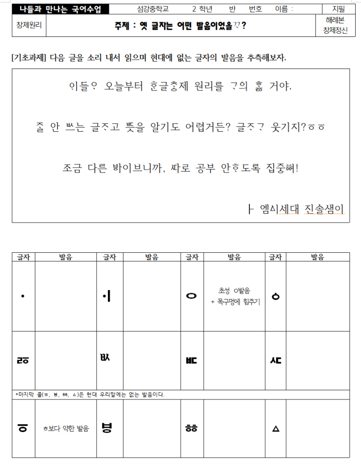 [중2]한글 창제 원리 : 네이버 블로그
