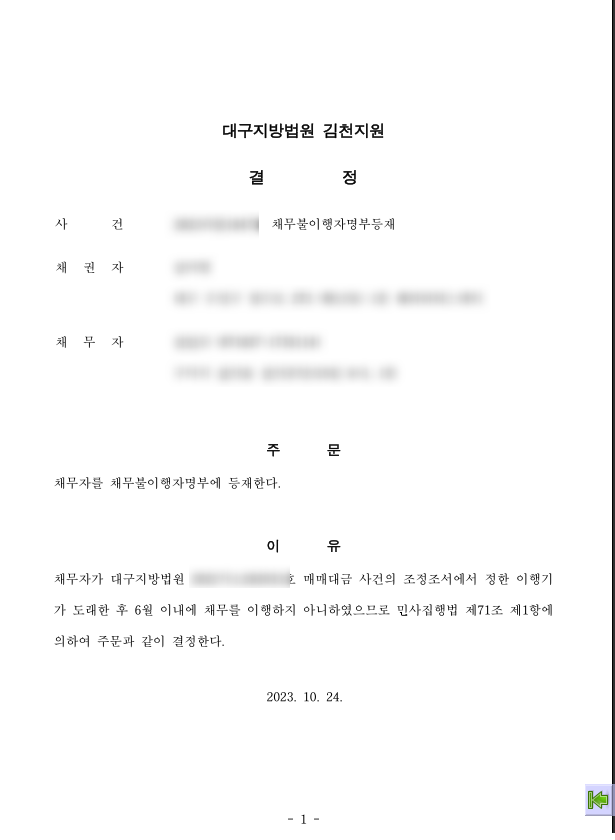 셀프 소송 최종 후기 소액사기죄 채무불이행자명부등재 완료 후기기간 네이버 블로그