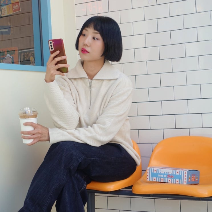 오피스룩 반집업니트추천 베이직하우스 하프집업 코디 네이버 블로그