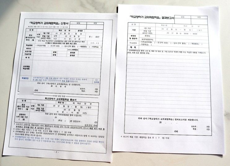 초등학교 교외체험학습 신청서 목적 견학체험활동 제출 및 보고서작성 네이버 블로그