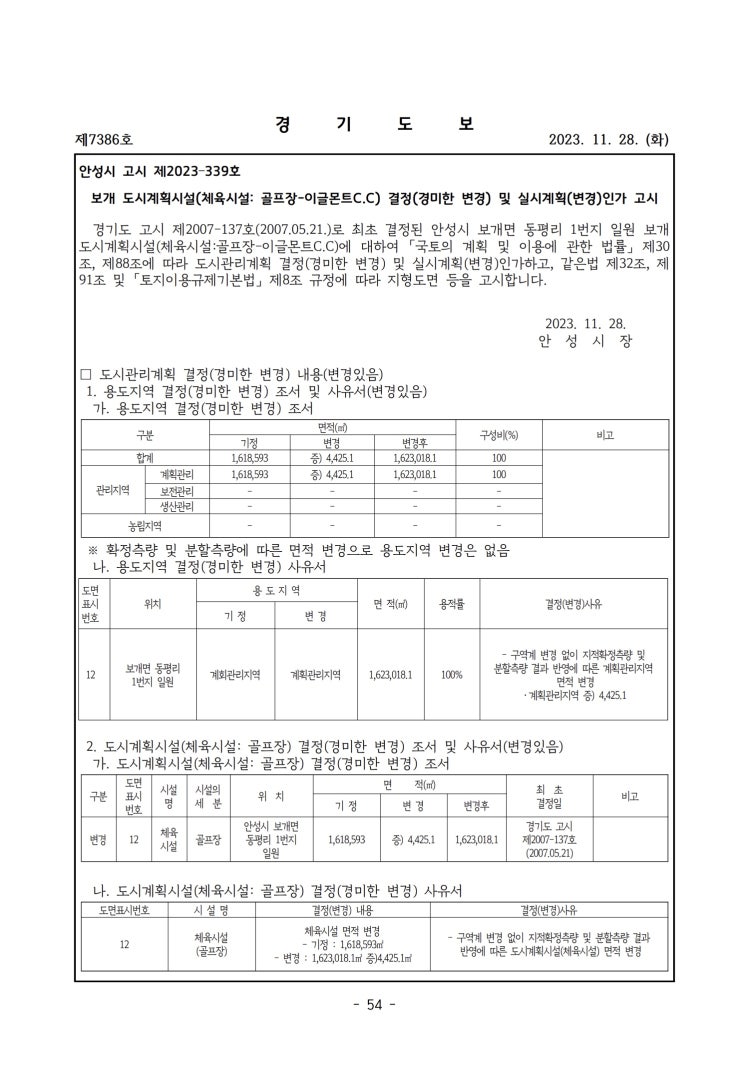 보개 도시계획시설체육시설 골프장 이글몬트cc 결정경미한 변경 및 실시계획변경인가 고시 네이버 블로그