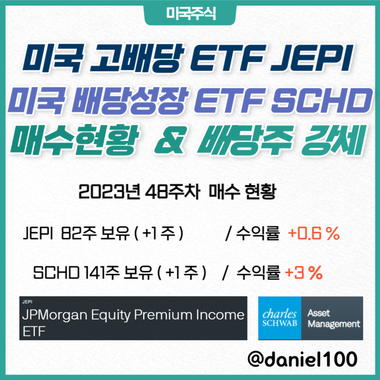 미국 월 고배당 ETF JEPI & 배당 성장 ETF SCHD 매수 현황 2023년 48주 차 11월(ft. 배당주 강세) : 네이버 블로그
