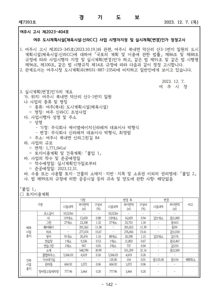 여주 도시계획시설체육시설신라cc 사업 시행자지정 및 실시계획변경인가 정정고시 네이버 블로그