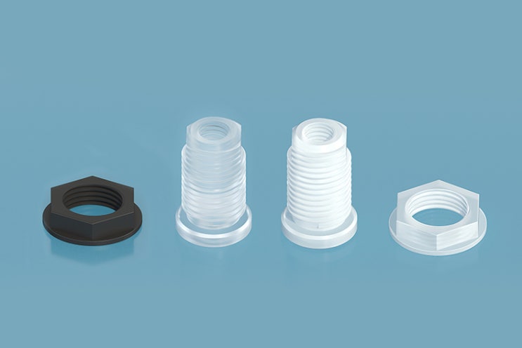 [Fitting] Bulkhead Two-piece Union UNF,M12 나사탭 아답터 피팅 PP,PTFE 재질 1/4 ...