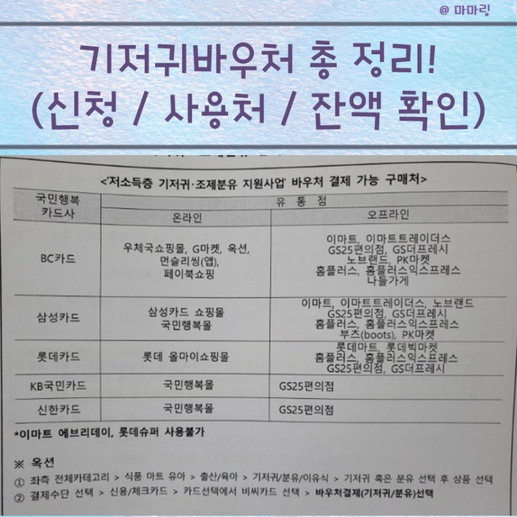기저귀바우처 잔액 확인 카드별 사용처 신청 대상 기간 총정리 네이버 블로그