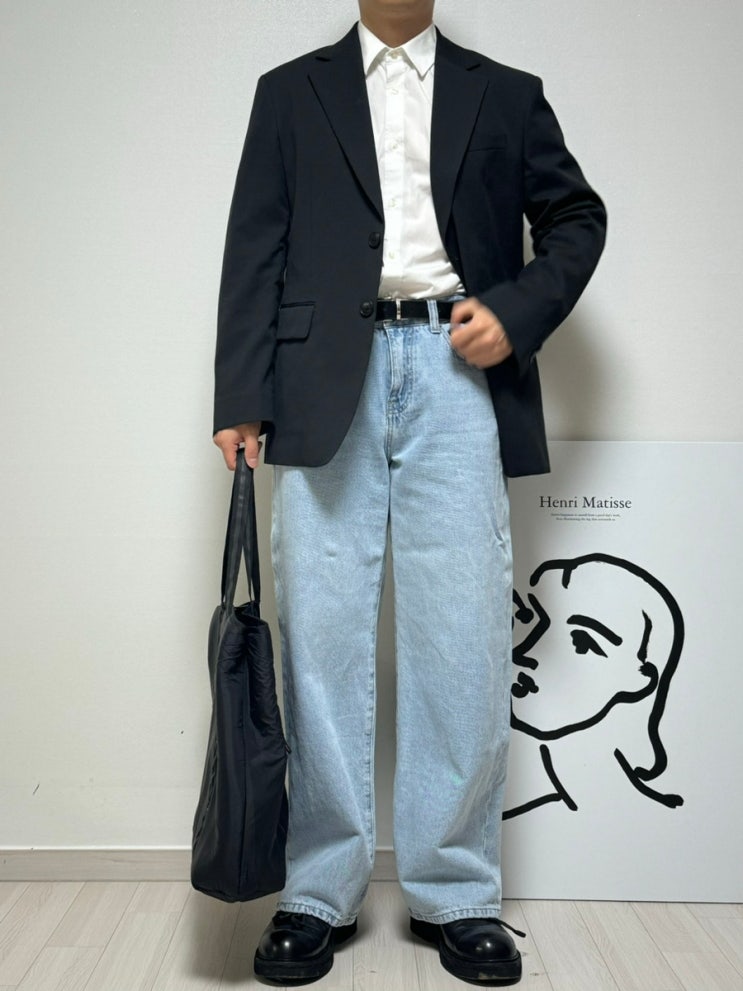 남자 블레이져 연청바지 코디 라코스테 셔츠 30대 데일리룩 출근룩 네이버 블로그
