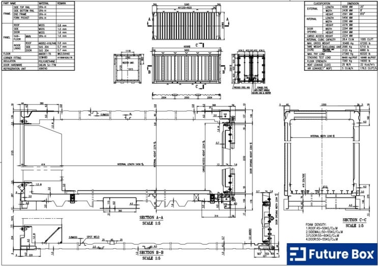 해상 수출용 냉동 컨테이너의 도면과 제원 : 네이버 블로그
