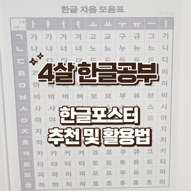 4살 한글 공부, 유아 한글 포스터(자음모음표) 추천과 활용법 : 네이버 블로그