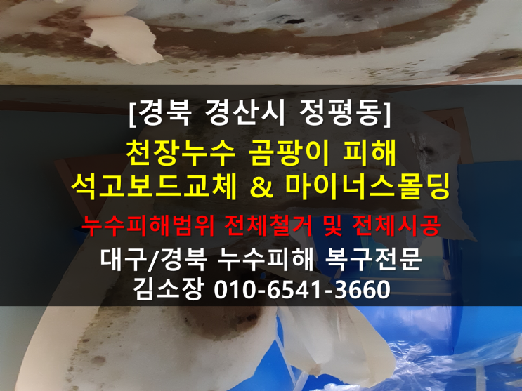 경북 경산시 정평동 천장누수곰팡이피해 석고보드교체 마이너스몰딩 네이버 블로그