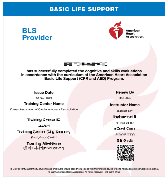 [후기] 미국심장협회 AHA BLS Provider 자격증 도전하다. : 네이버 블로그