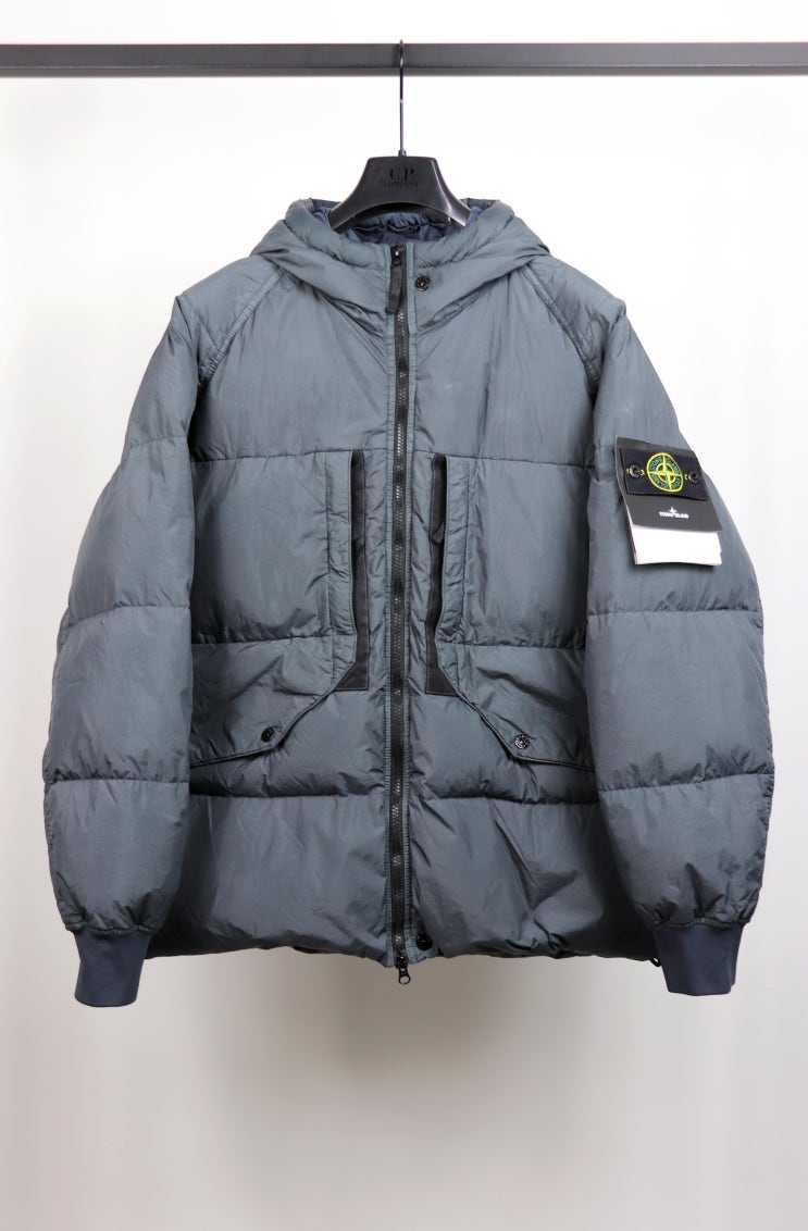 [판매완료] 스톤아일랜드 23FW 크링클랩스 후드 다운패딩 차콜 GARMENT DYED CRINKLE REPS R-NY DOWN ...