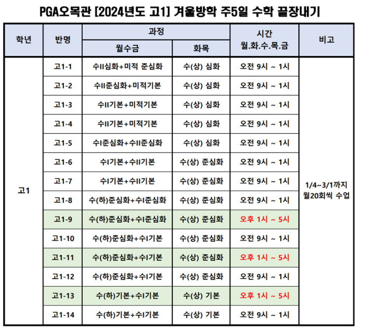 2024년도 고12 겨울방학 주5일 수학 끝장내기 프로젝트 Pga오목관 ★★ 네이버 블로그
