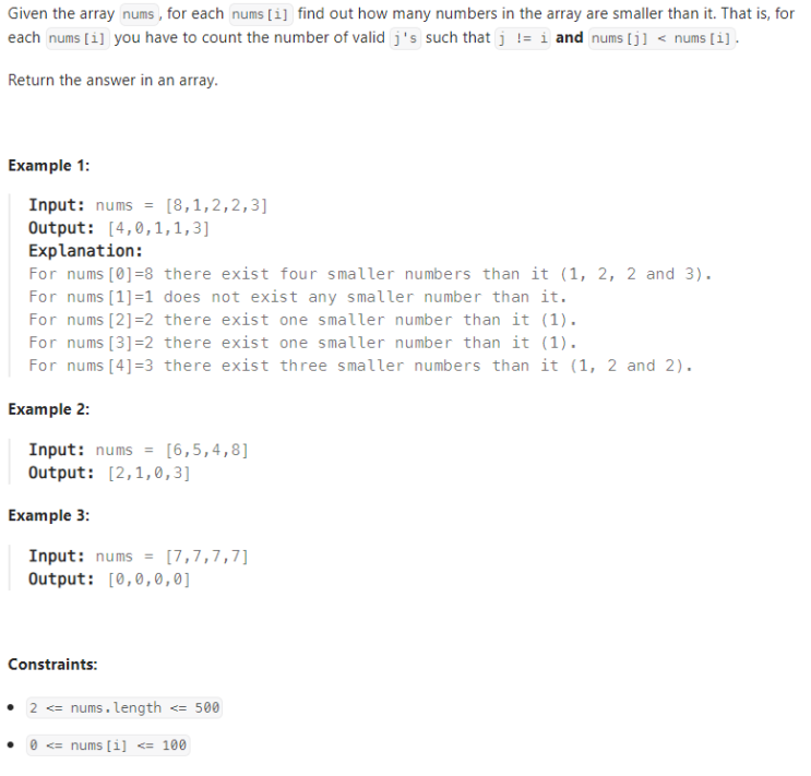 JAVA_LeetCode 1365_How Many Numbers Are Smaller Than the Current Number : 네이버 블로그