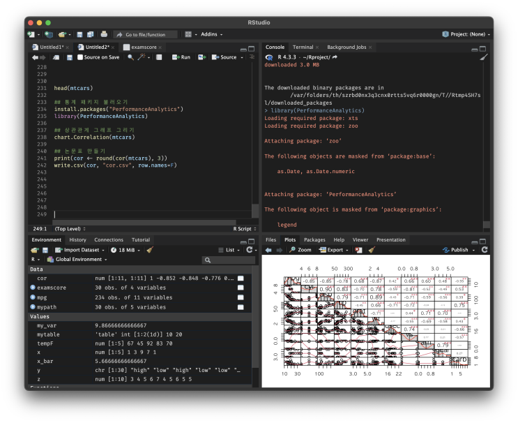 7. [R studio] 상관계수 correlation coefficient 구하기 + 논문 표 그리기 (맥 os) : 네이버 블로그