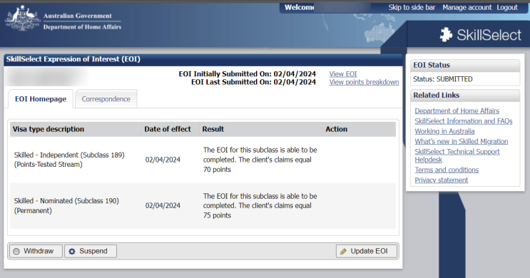 [24/4/2] 호주간호사 189, 190 비자 EOI 제출 완료 : 네이버 블로그