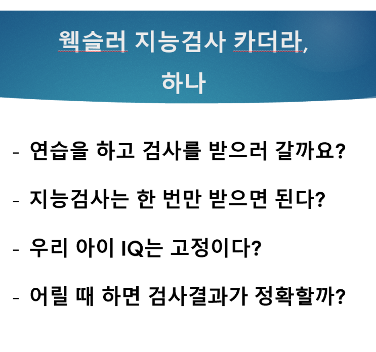 최정금의 일산 목동 대치 김포 파주 웩슬러 지능검사 정확하게 알고 받기 ① 웩슬러 지능검사에 대한 잘못된 정보한국 인지 및