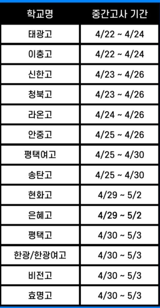 2024년 평택고 1차2차 지필평가 안내 1학기 기말고사준비학생에게몰입공간학생들 2024년도 평택고 2차 지필평가 기간