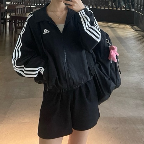 아디다스 에센셜 3s 우븐 윈드브레이크 HT3399 블랙 s | 내돈내산 후기 | 키작녀 착용샷 : 네이버 블로그