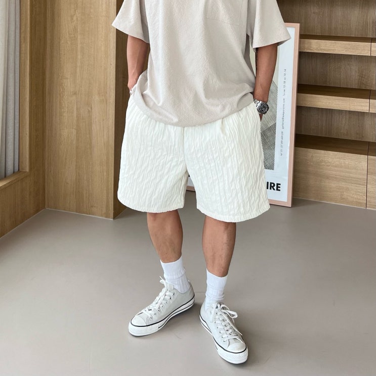 시원한 플리츠 시어서커원단 남자 버뮤다 반바지 통큰 와이드핏 밴딩 쇼트팬츠 여름 데일리룩아메카지룩놈코어룩 코디 네이버 블로그