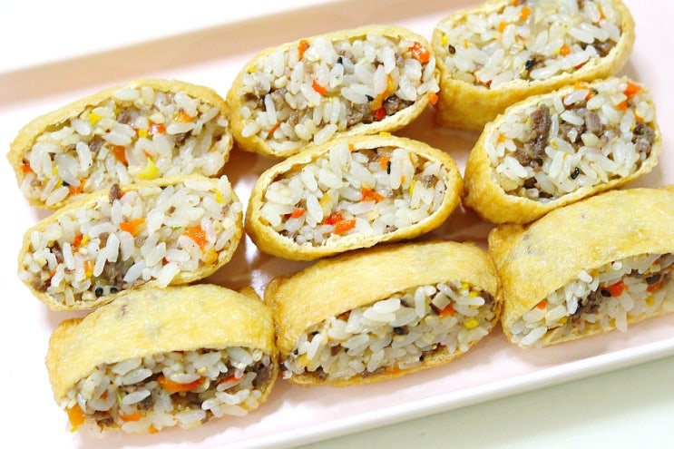 소고기 유부초밥 만들기 꼬마 사각 유부초밥 토핑 소스 유부초밥 맛있게 만드는법 네이버 블로그