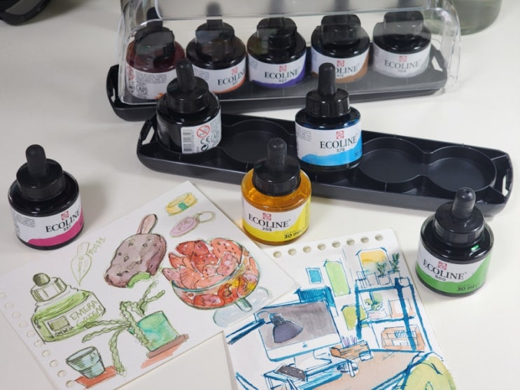 로얄탈렌스 에코라인 잉크 수채 잉크 Ecoline Ink 10색 세트 : 네이버 블로그
