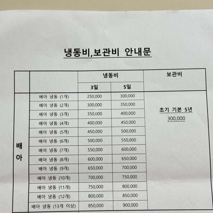시험관 신선 1차 배아냉동비 보관비용임테기 노예피검사 결과 네이버 블로그