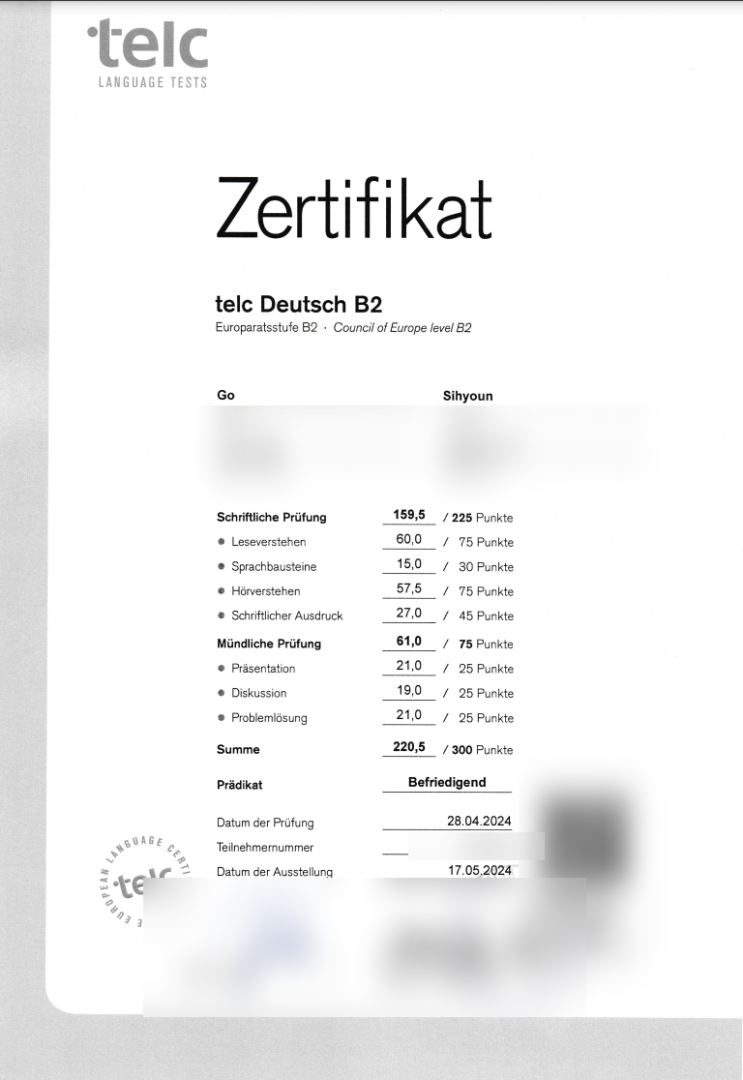 2달만에 Telc B2 합격 후기, 김범식 독일어 엄유성 선생님 Telc B2 시험대비반 : 네이버 블로그