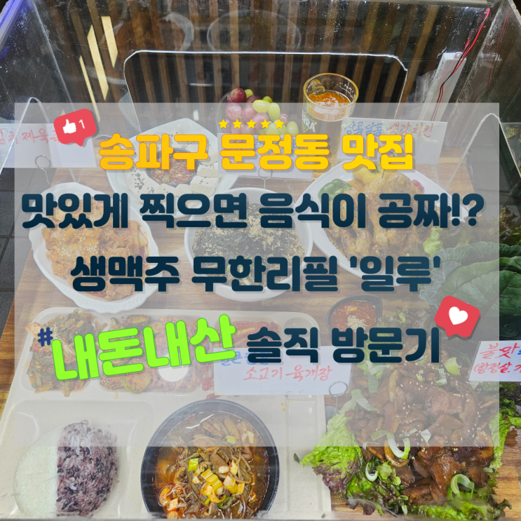 문정동 맛집 예쁘게 담으면 음식이 공짜 생맥주치킨 무한리필 한식뷔페 일루 방문기 네이버 블로그
