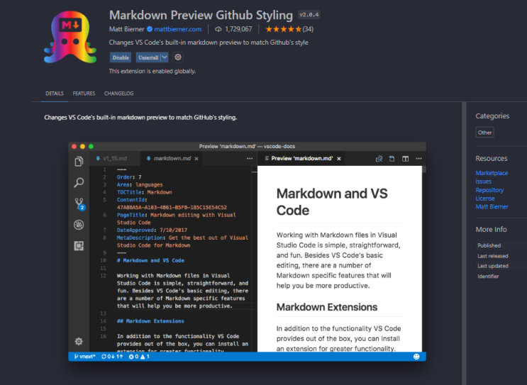 vscode 마크다운 미리보기 확장프로그램(Markdown Preview Github Styling) : 네이버 블로그