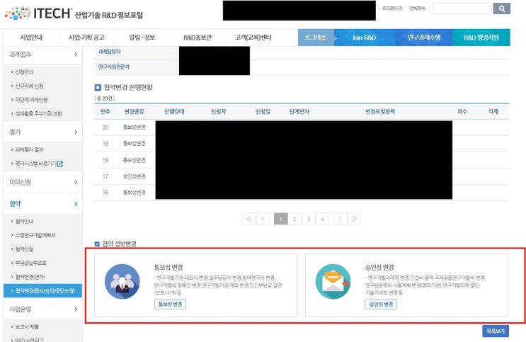 ITECH 협약변경 방법 및 유의사항(통보성, 승인성변경) : 네이버 블로그