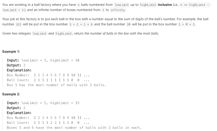 JAVA_LeetCode 1742_Maximum Number of Balls in a Box : 네이버 블로그