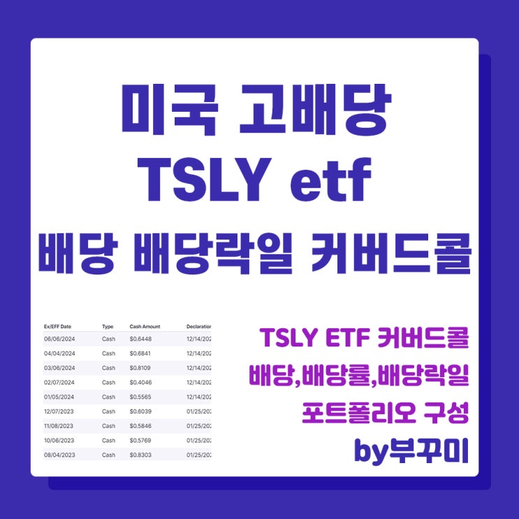 미국 고배당 TSLY etf 배당 배당락일 커버드콜 : 네이버 블로그