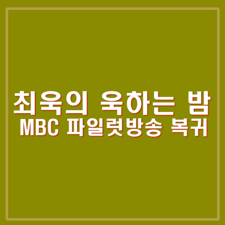 '최욱의 욱하는 밤', MBC 6월 23일, 30일 8시 30분 파일럿 방송(이언주, 김종대, 오신환, 서정욱, 유승민) : 네이버 블로그