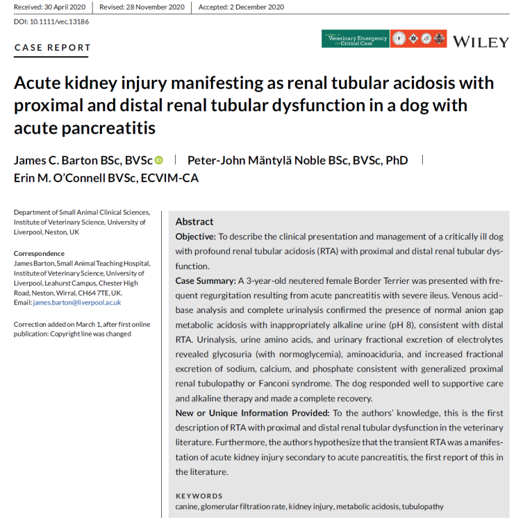 AKI manifesting as RTA with renal tubular dysfunction in a dog with ...