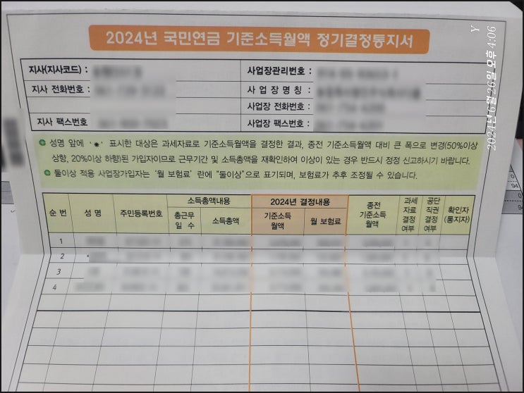 4대보험 기준소득월액 변경국민연금 기준소득월액 정기결정통지서 네이버 블로그