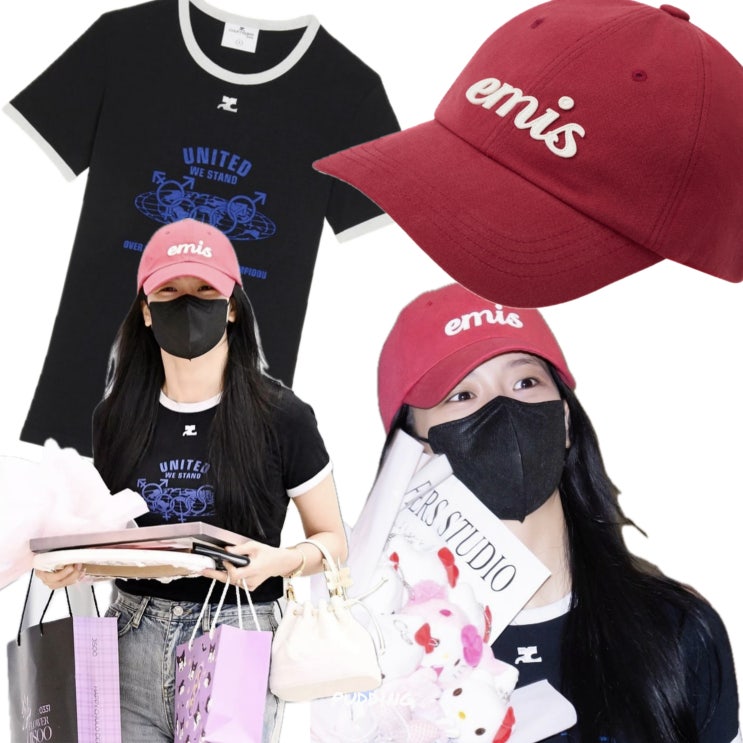 블랙핑크 지수 공항패 자주쓰는 이미스 볼캡모자 꾸레쥬반팔 가격은 네이버 블로그
