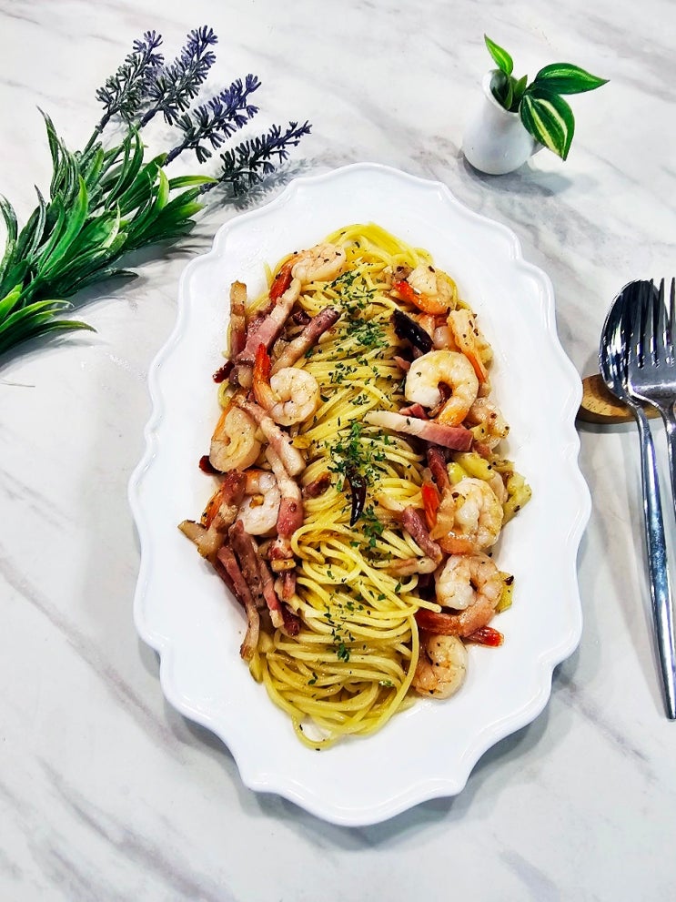 베이컨 새우 오일파스타 만들기 스파게티 종류 : 네이버 블로그