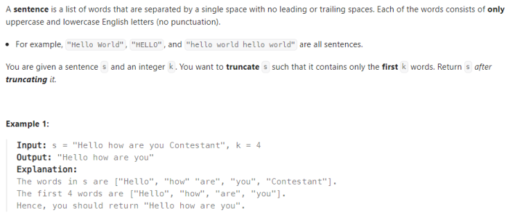 JAVA_LeetCode 1816_Truncate Sentence : 네이버 블로그