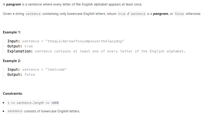 JAVA_LeetCode 1832_Check if the Sentence Is Pangram : 네이버 블로그