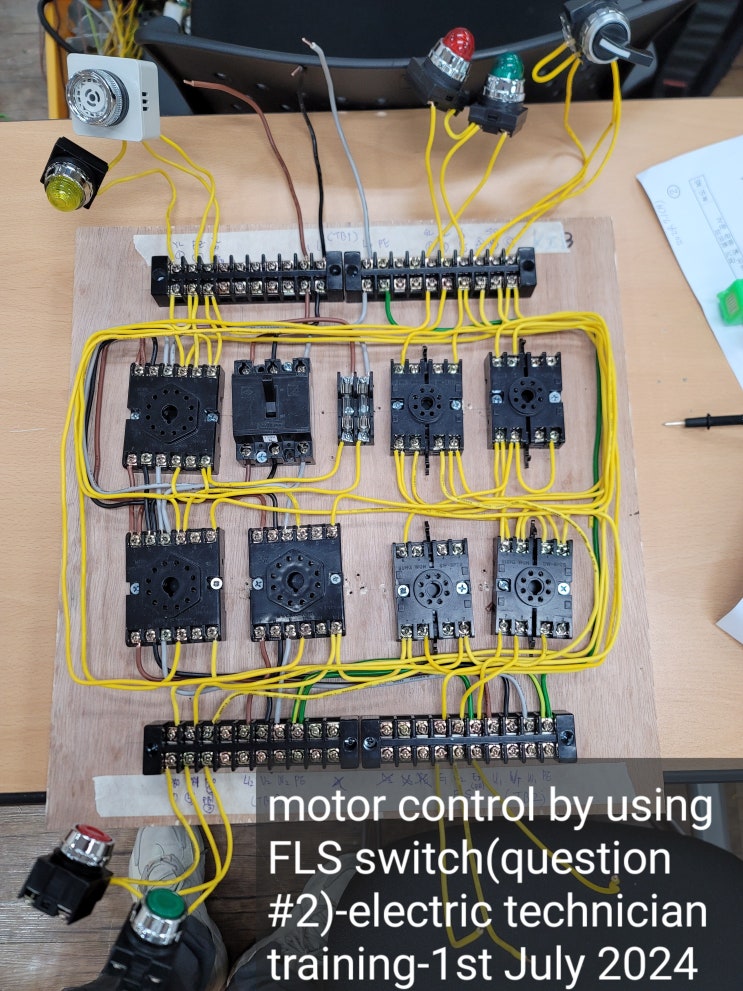 Motor control sequence wiring by FLS switch,relay,timer,EOCR (quiz#2 ...