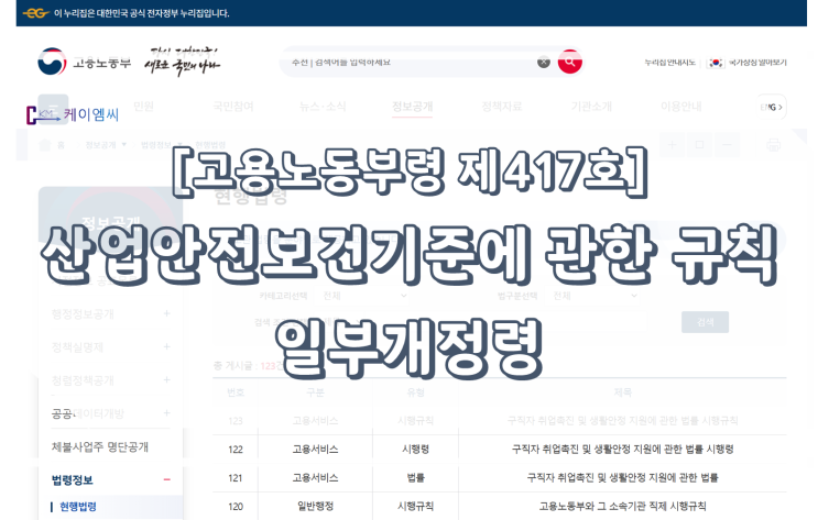 주식회사 케이엠씨 고용노동부령 제417호산업안전보건기준에 관한 규칙 일부개정령 네이버 블로그